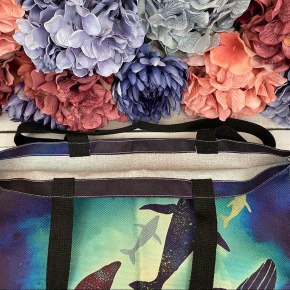 Bags | Ecofriendly Folding Blue Ocean Whale Tote Bag | Poshmark